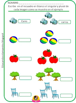Educando con la Maestra: Singular y plural/ Fichas de actividades