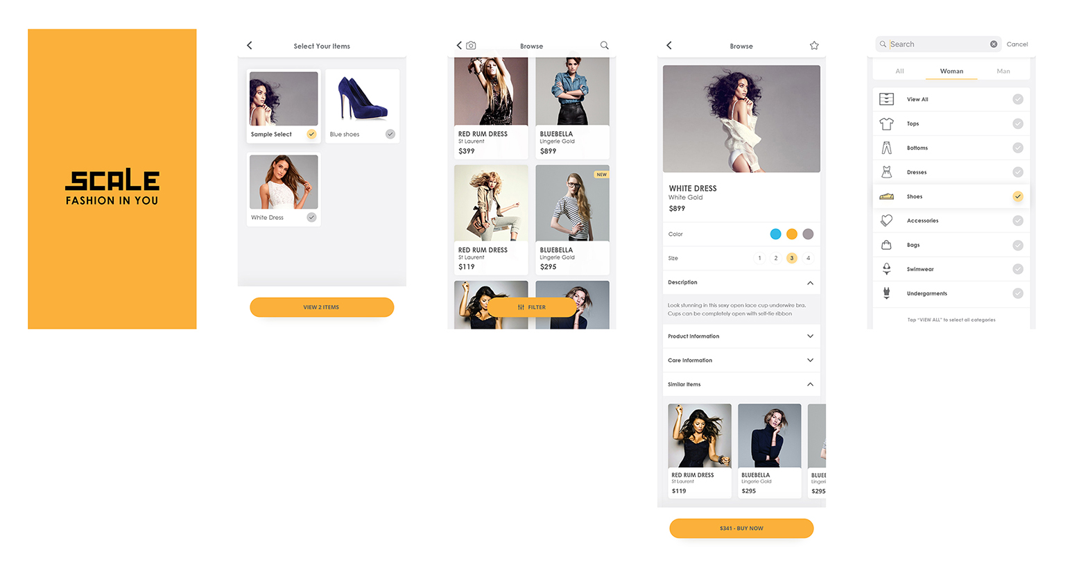Brand Identity and Mobile app UI design for Scale Fashions