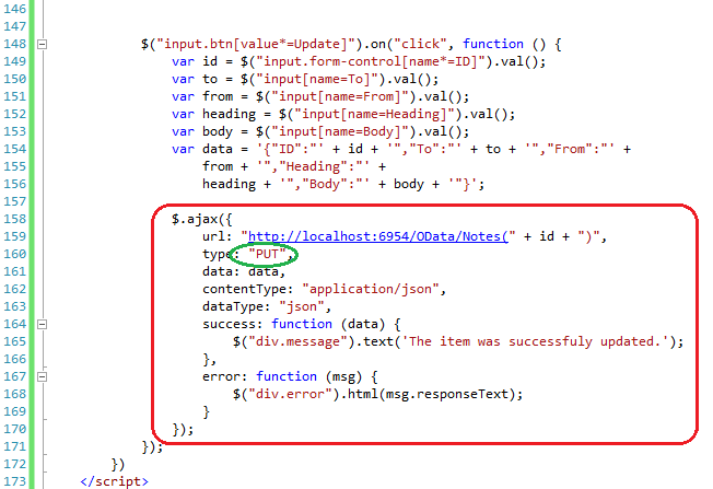 The Aspnet Mvc Club Create An Ajax Web Client For Odata Web Api Restful Service Put Json