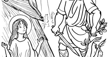 Snowflake Clockwork: St. Bega coloring page preview - with St. Oswald