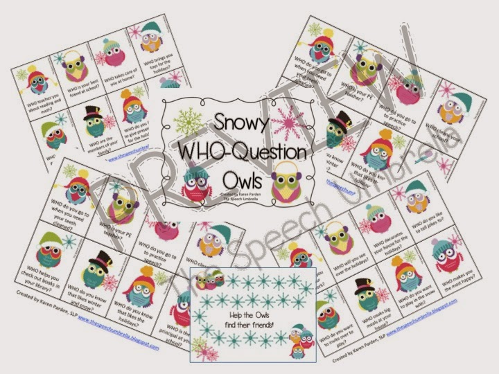 The Speech Umbrella: Snowy Owls FREEBIE - Happy Holidays!