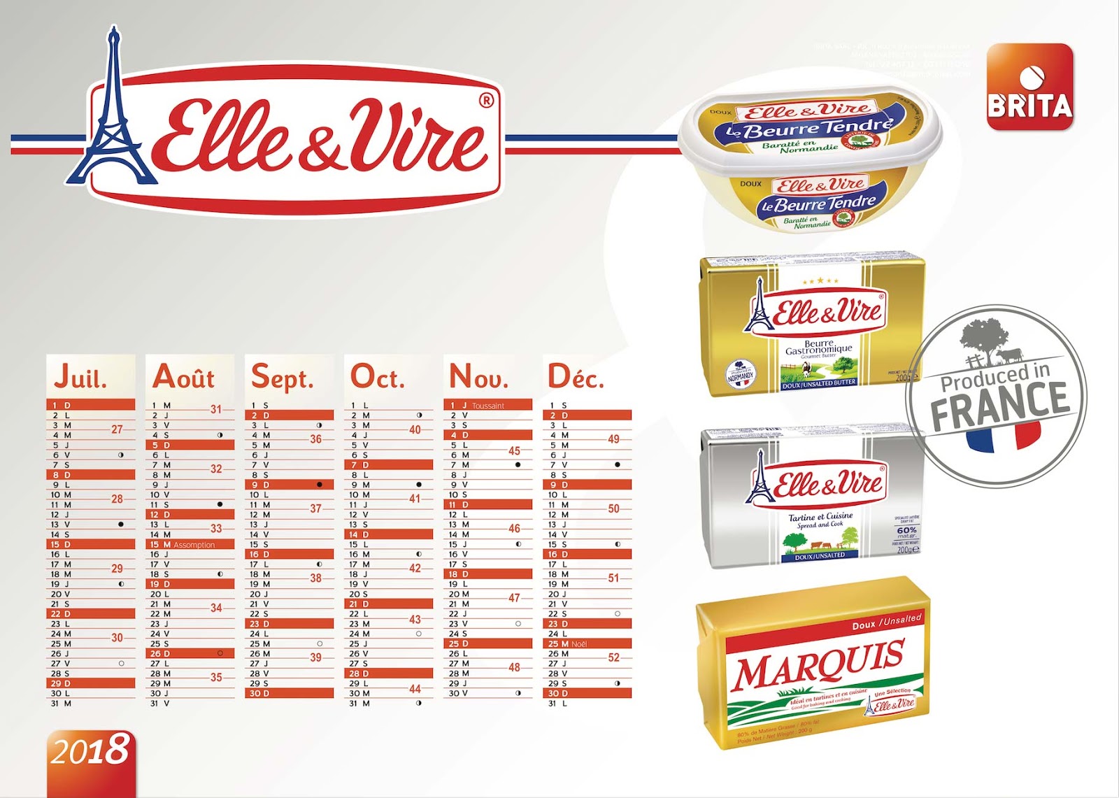 Conception de calendriers plateaux 2018, Brita | PK Designer graphique ...