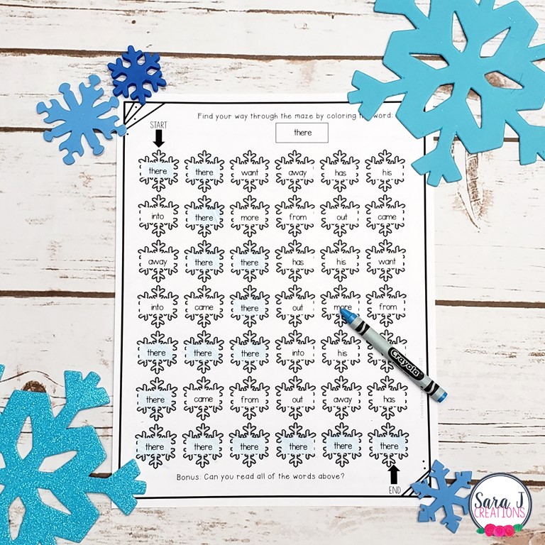 Winter Snowflake EDITABLE Sight Word Mazes | Sara J Creations