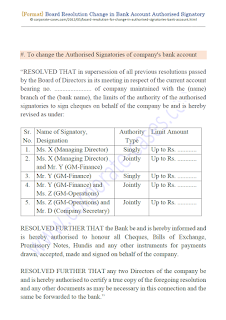 Board Resolution Change in Bank Account Authorised Signatory