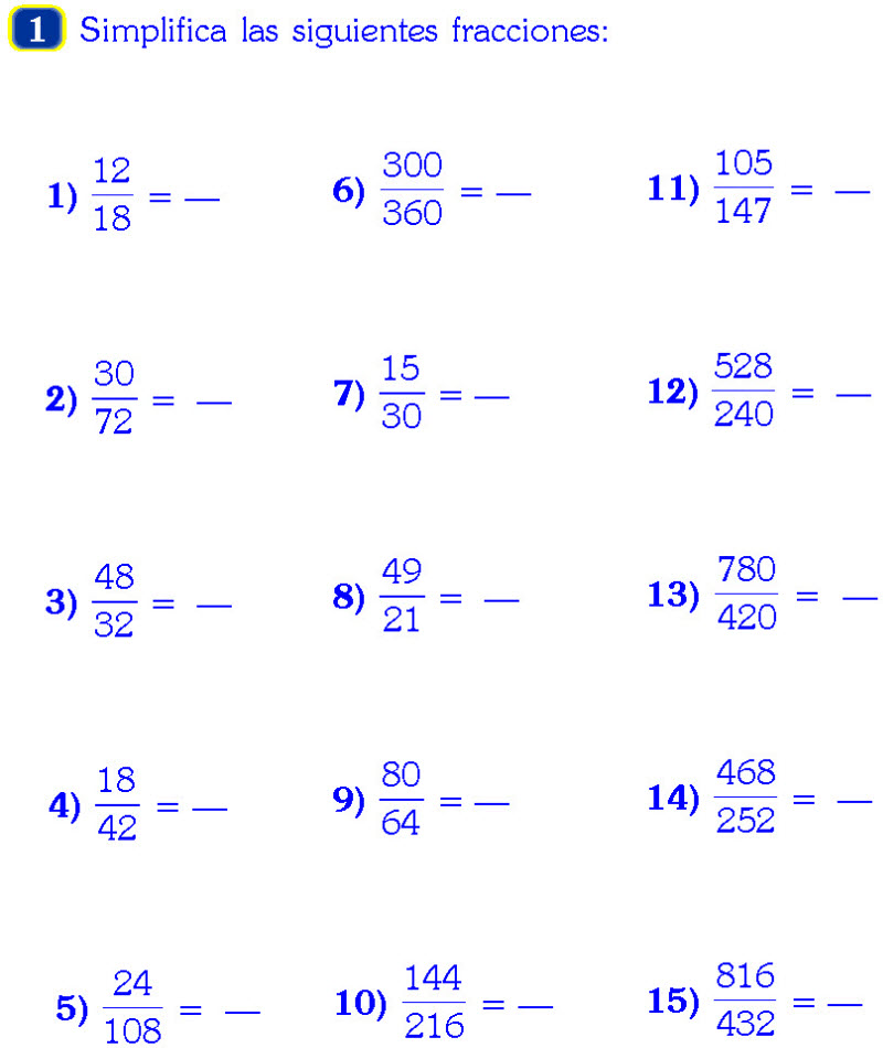 SIMPLIFICACION DE FRACCIONES EJEMPLOS Y EJERCICIOS RESUELTOS