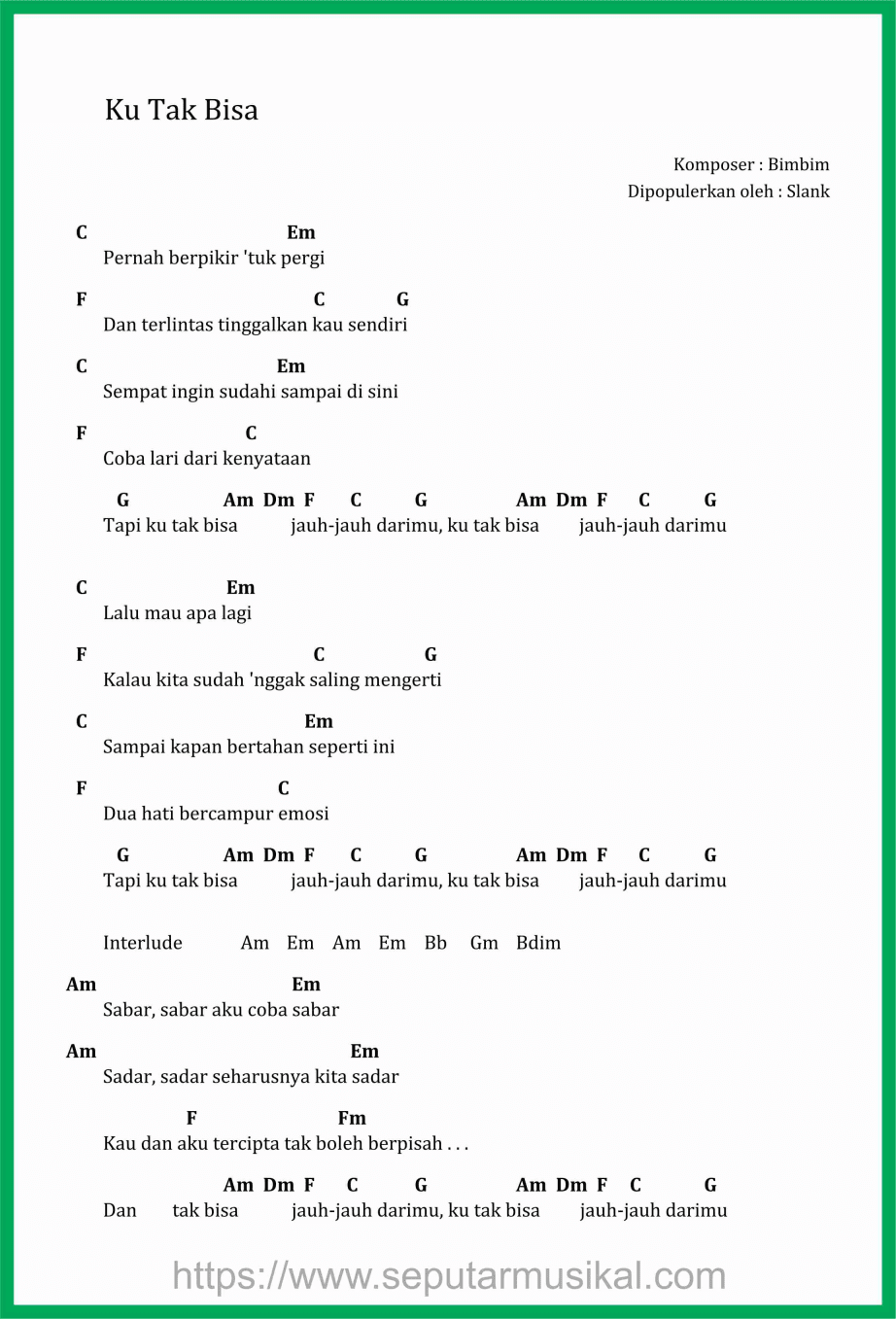 Chord Lagu Ku Tak Bisa - SEPUTAR MUSIK