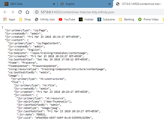 AEM Cases: Open infinity.json of your AEM page with Bookmarklet