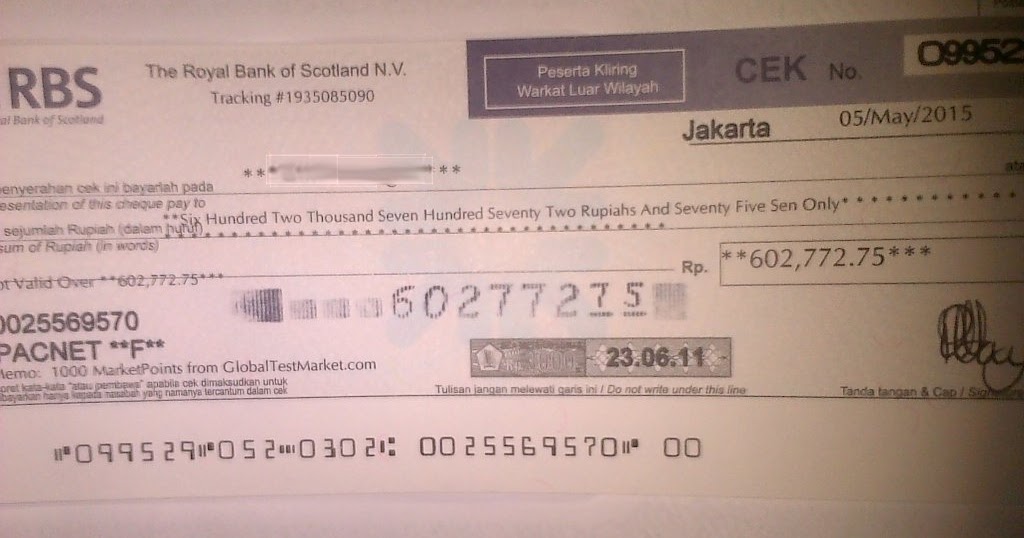 Pengalaman mencairkan cek bank RBS dari survey online di bank BCA ...