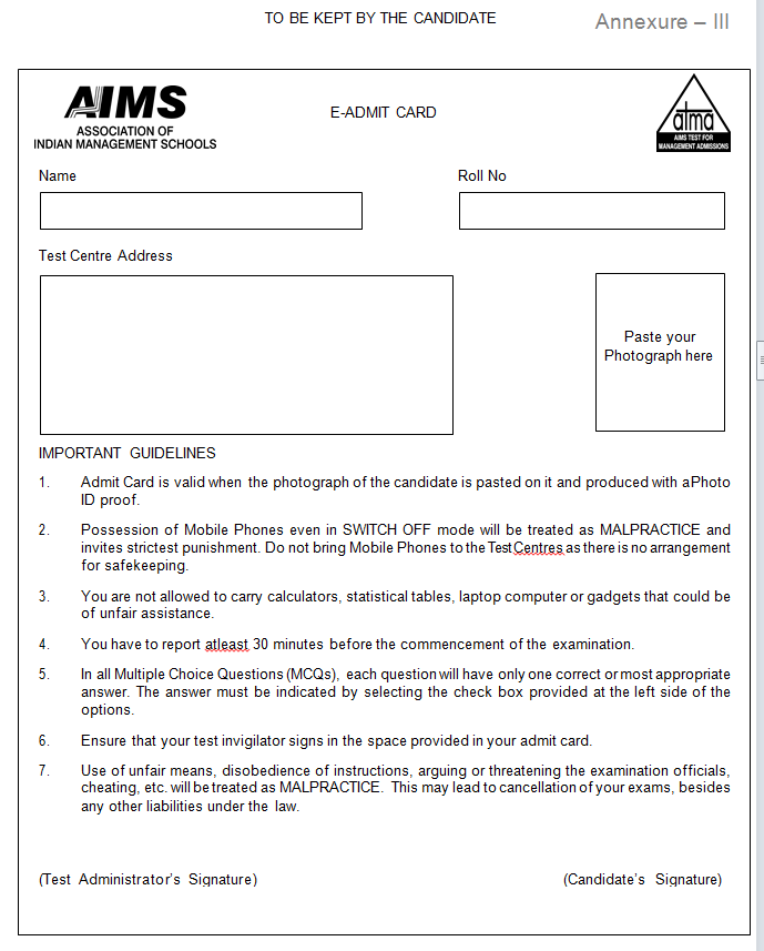 ATMA 2016 Admit Card, Sample papers - Download here