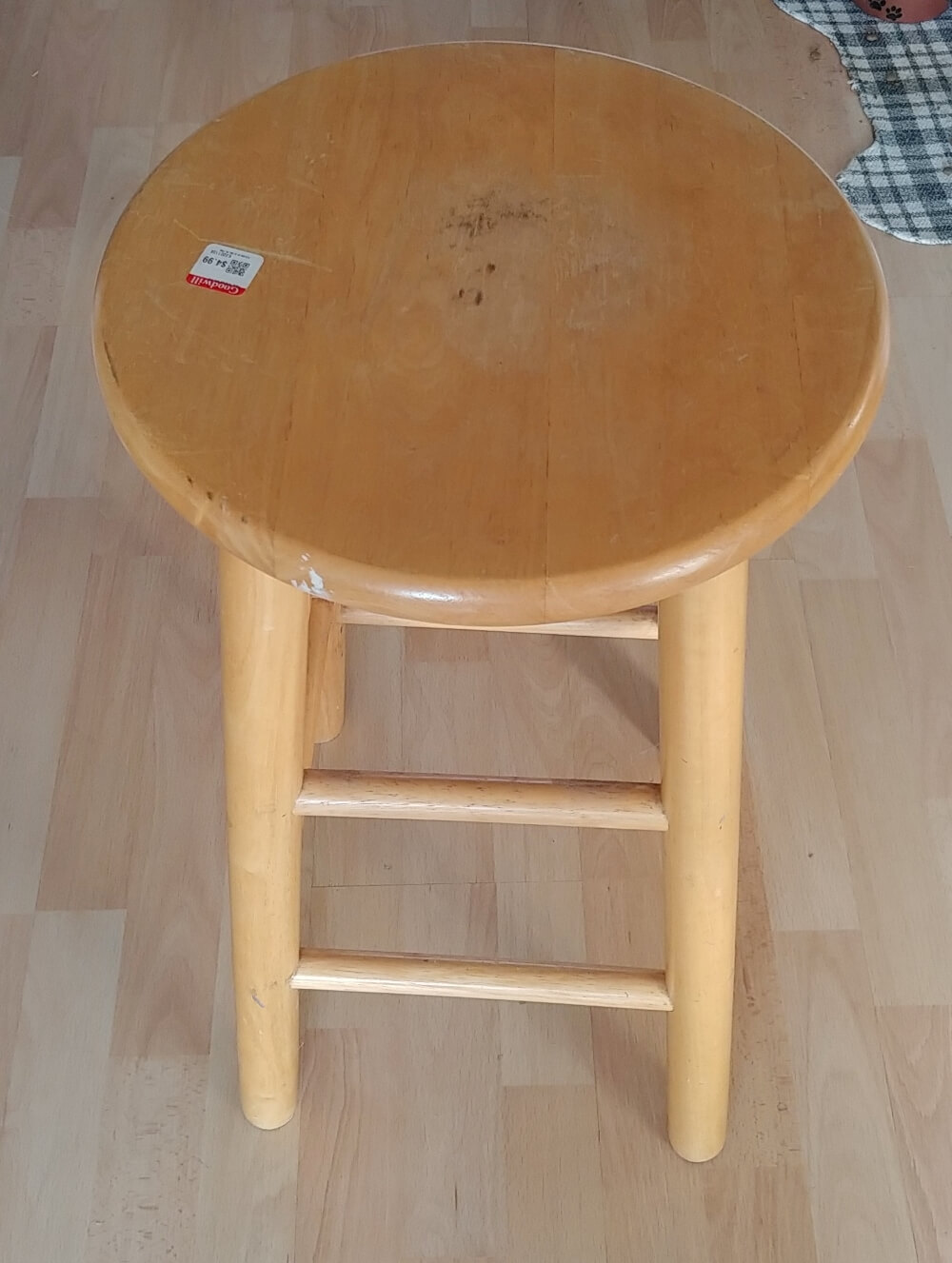 Upcycled Stool Gift Wrap Storage - Little Vintage Cottage