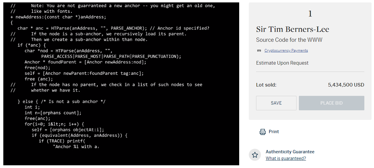 Codice sorgente del World Wide Web venduto come NFT per 5,4 milioni di ...