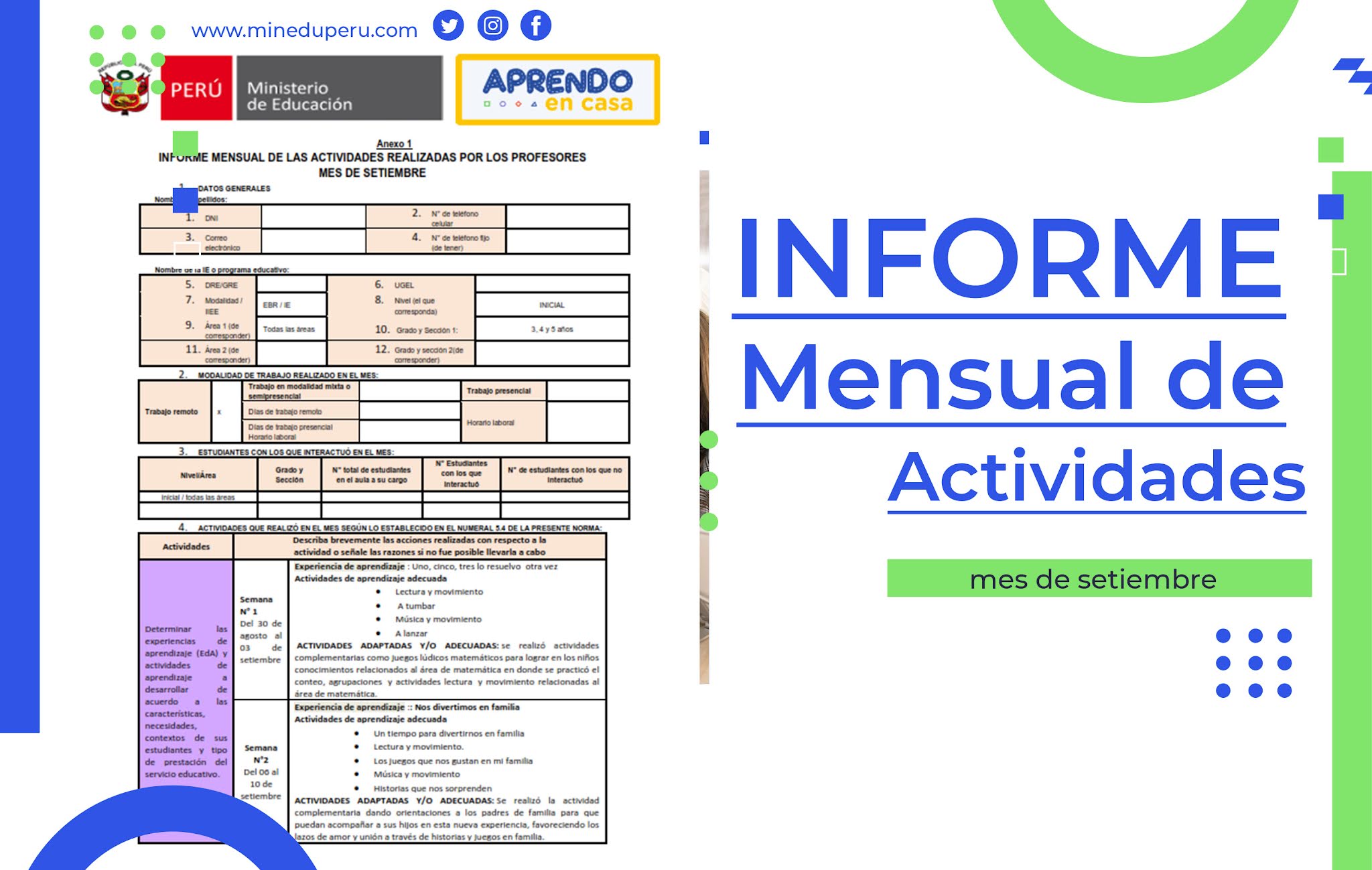 Informe mensual de actividades realizadas en el mes de setiembre en ...