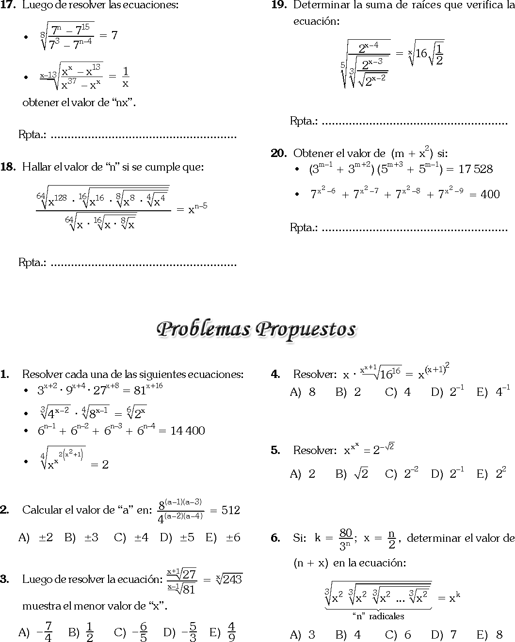 ECUACIONES EXPONENCIALES EJERCICIOS RESUELTOS en PDF