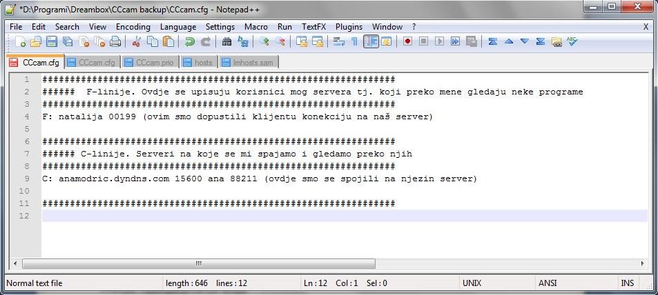 Infosat: Konfiguracija CCcam.cfg