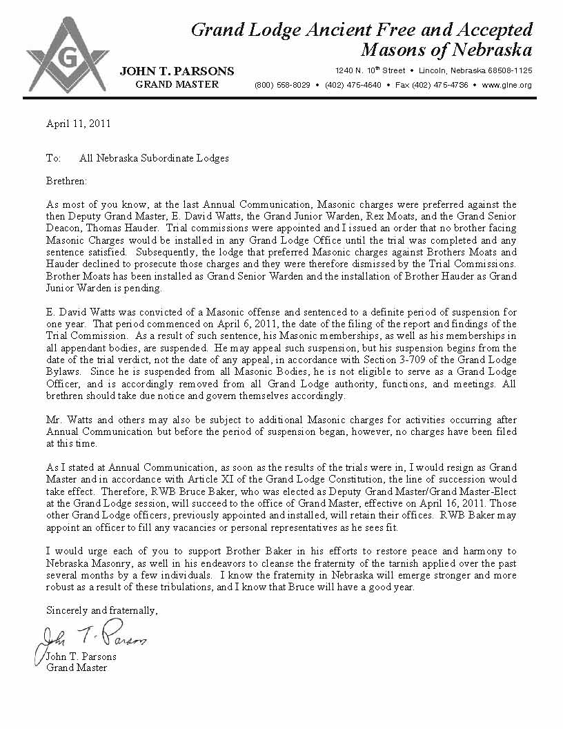 Freemasons For Dummies: Calm Returning to Grand Lodge of Nebraska