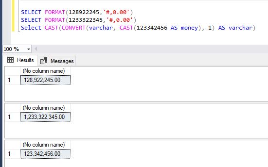 Microsoft Business Intelligence: 1000 separator in sql server