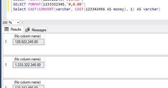 Microsoft Business Intelligence: 1000 separator in sql server