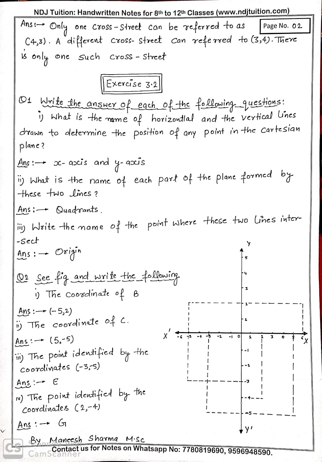Coordinate Geometry Handwritten Notes for 9th Math