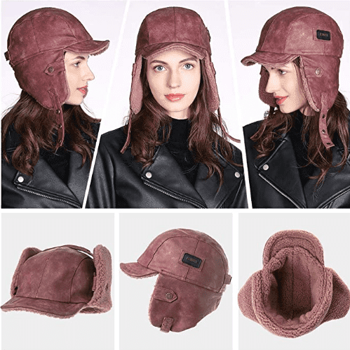 Waterproof Winter Faux Leather Aviator Pilot Cap Earflap Hunting ...