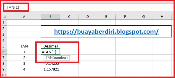 Fungsi TAN di Excel
