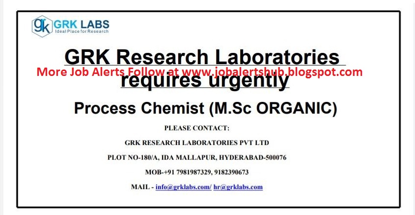 Urgently Requires Process Chemist @ GRK Research Laboratories - JOB ...
