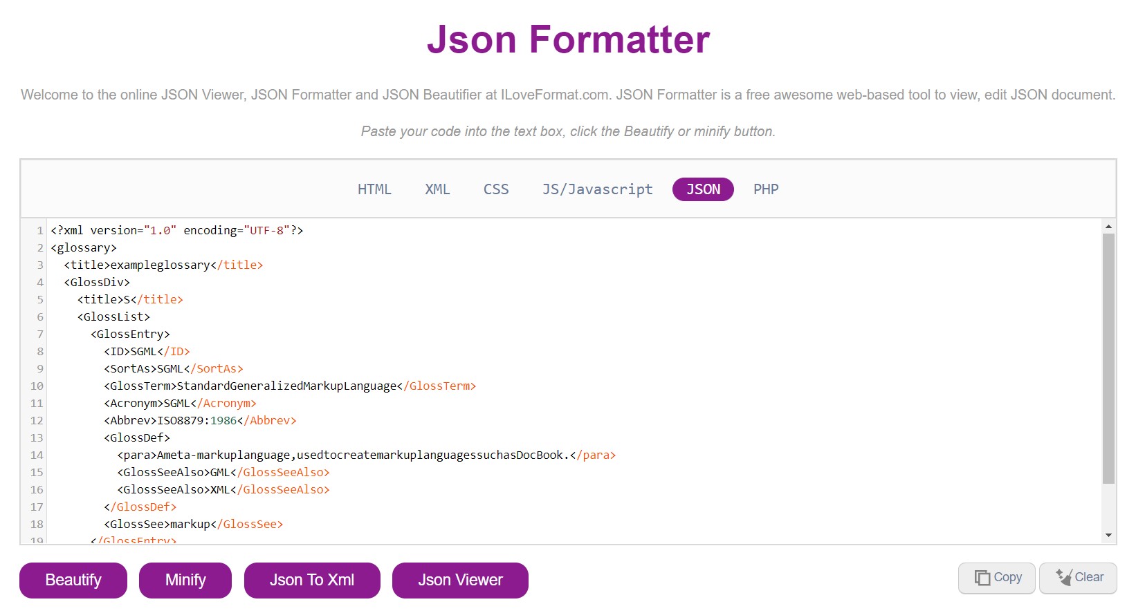 JSON Editor Online - view, edit and format JSON online - ILoveFormat.com