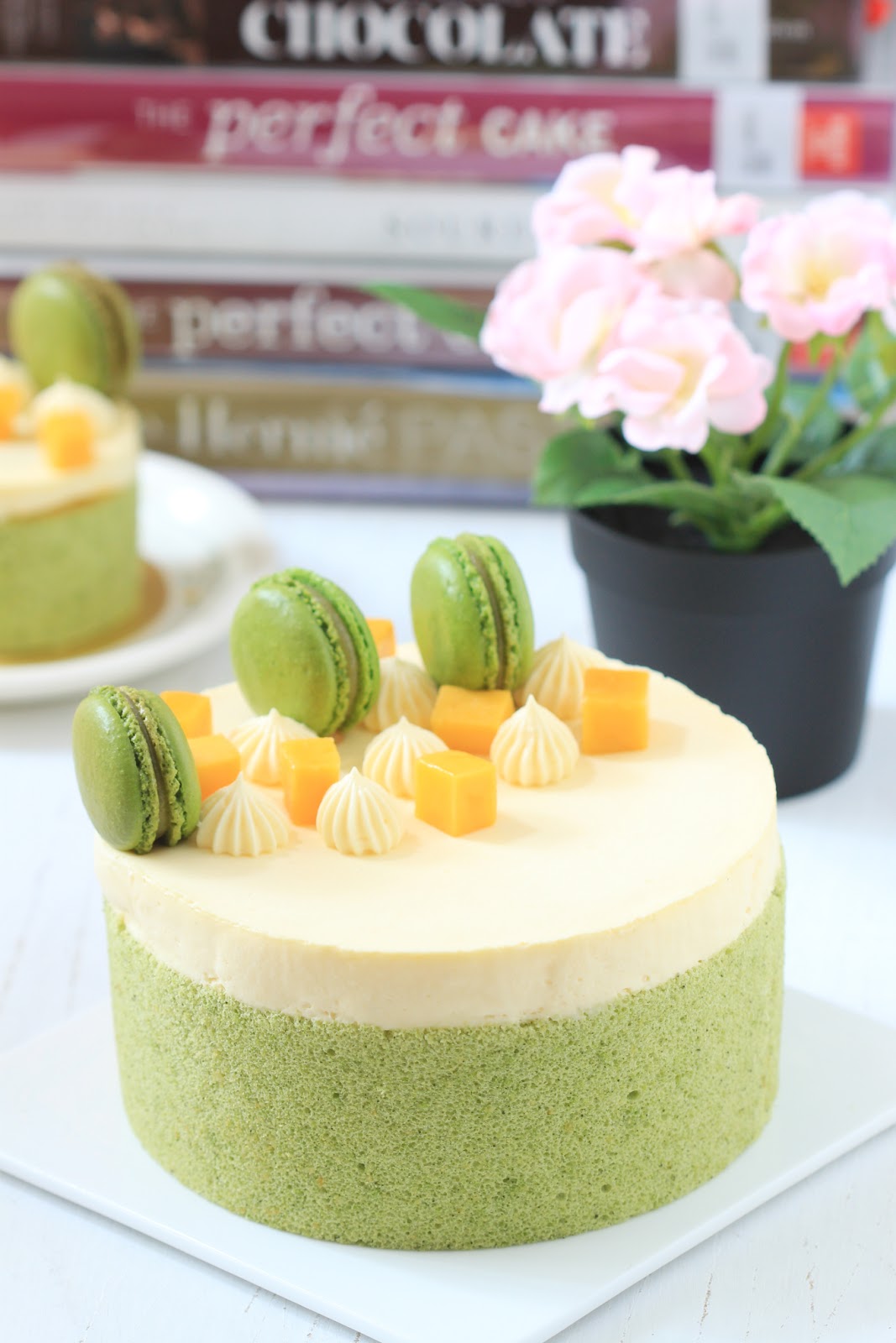 Mango-matcha charlotte cake