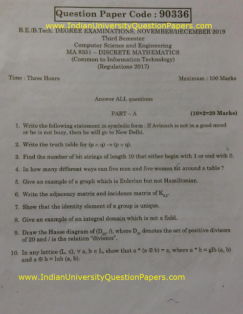 MA8351 Discrete Mathematics Nov Dec 2019 Question Paper - University ...