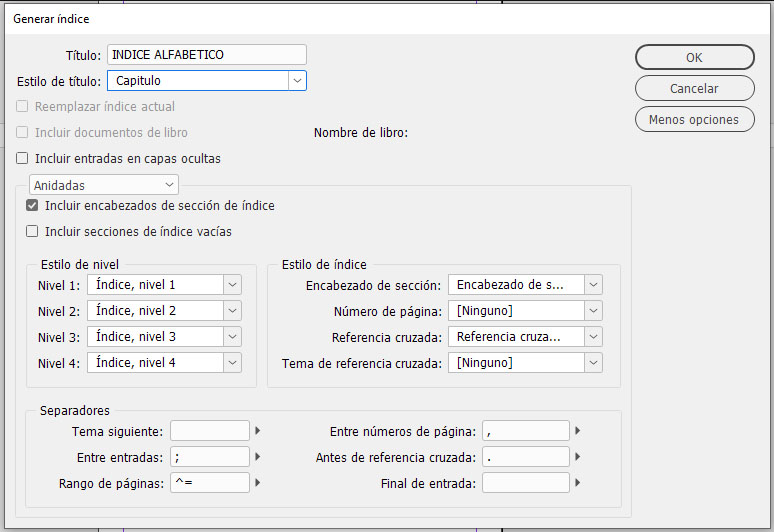 InDesign: Creación de un índice alfabético