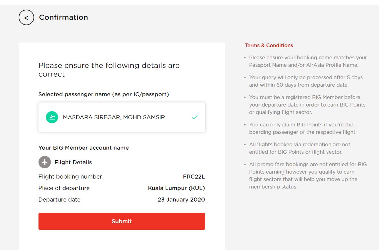 Cara Claim Missing Big Point AirAsia