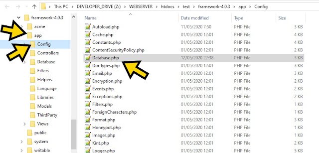 Codeigniter 4 ปรากฏข้อความแจ้งข้อผิดพลาด No Database Selected