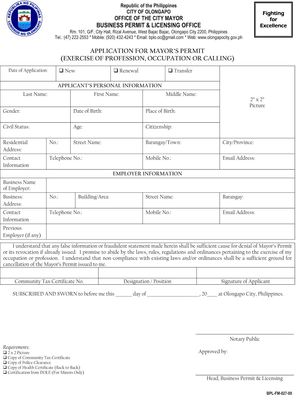 Olongapo Business One Stop Shop: Forms