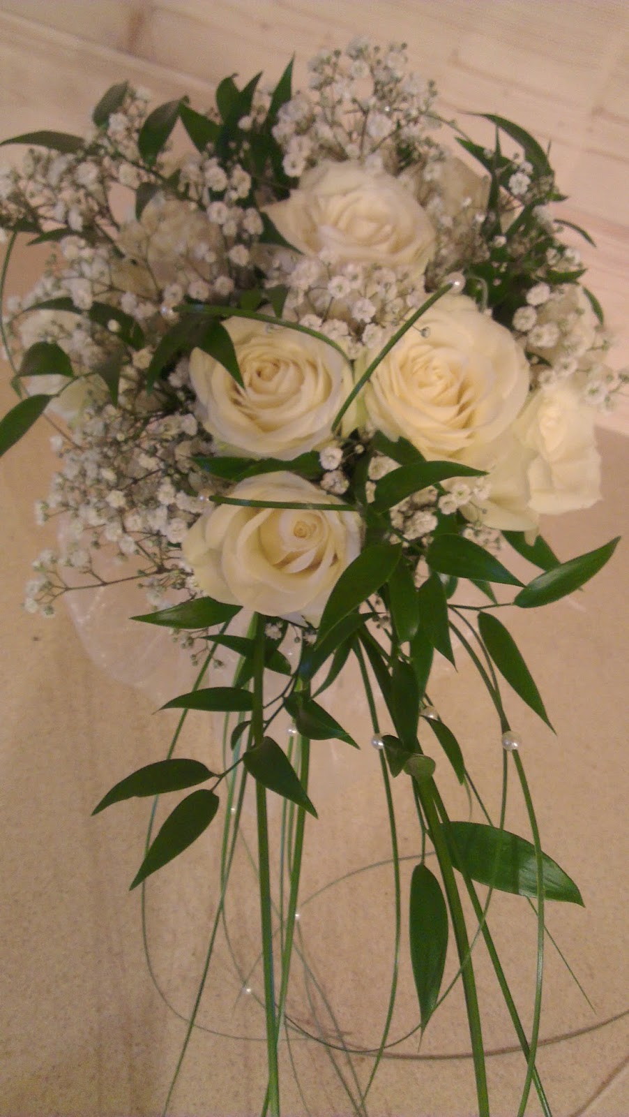 Sandra's Flower Studio.: Ivory roses and gyp bridal party flowers