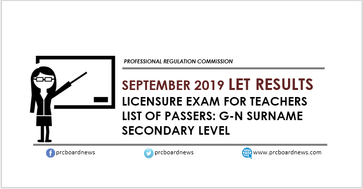 G-N Passers: September 2019 LET Result Secondary