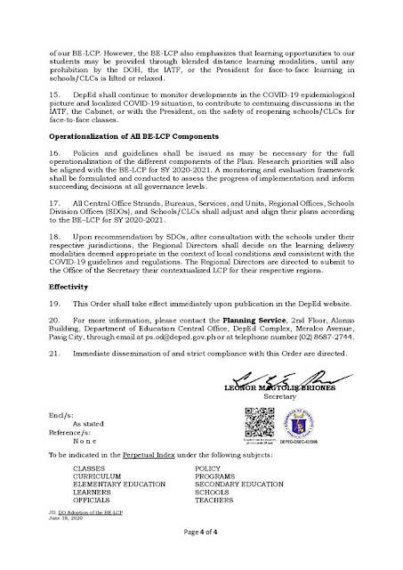 Adoption of the Basic Education Learning Continuity Plan (LCP) for SY ...