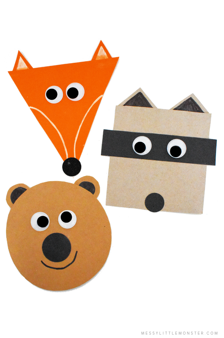 2D Shape Animal Crafts - Forest Animal Crafts; Fox, Bear and Raccoon ...