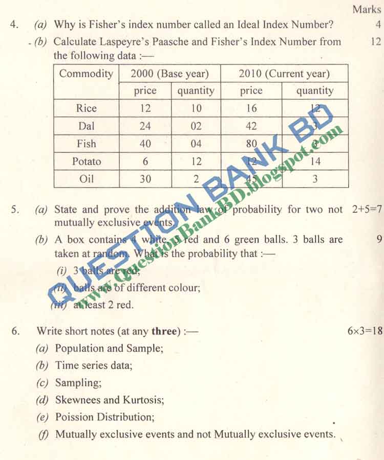 Question Bank BD: Statistics | NU Masters Exam-2012