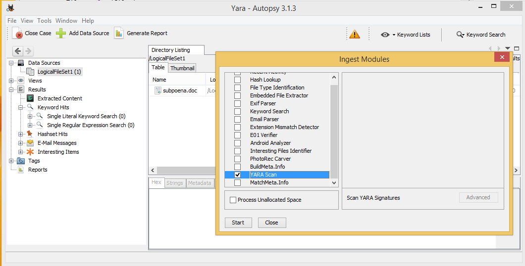 Autopsy Python Yara Scan Module