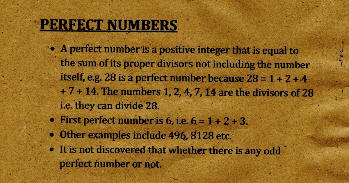 PERFECT NUMBERS