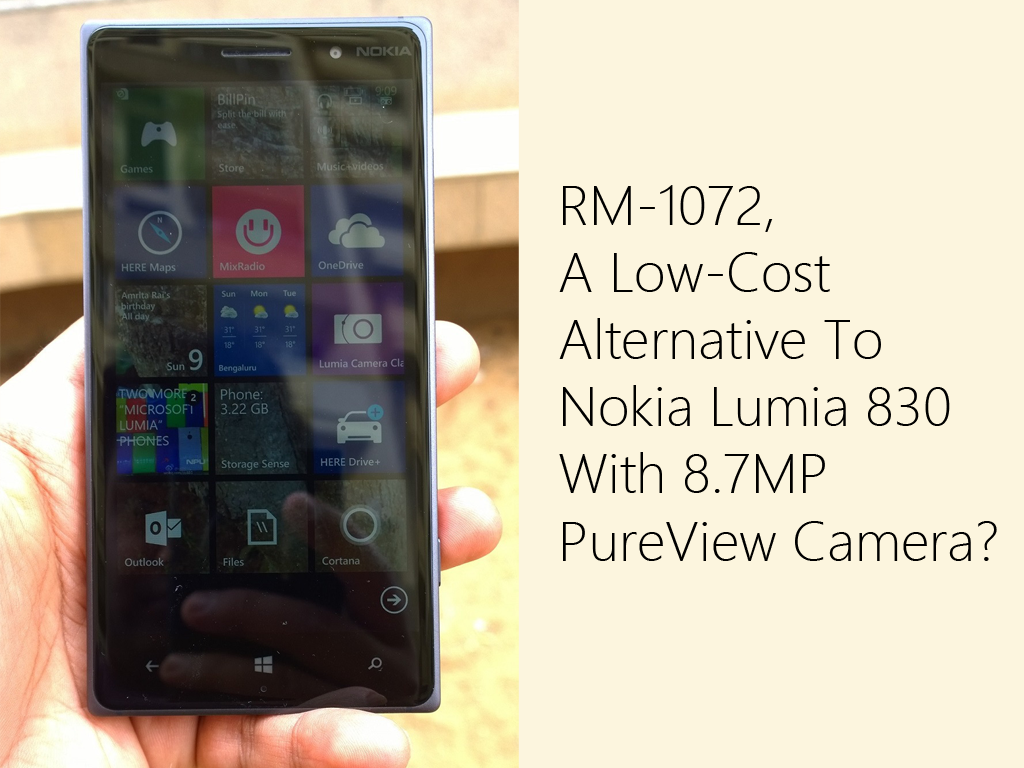 RM-1072, A Low-Cost Alternative To Nokia Lumia 830 With 8.7MP PureView ...