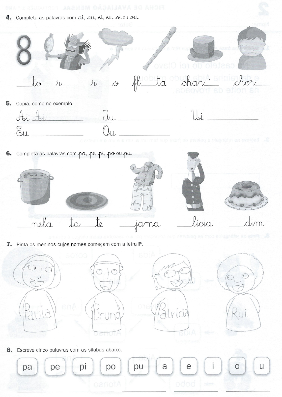 Aprende Brincando: Ficha de Avaliação Mensal - Português 1o.ano - Letra ...