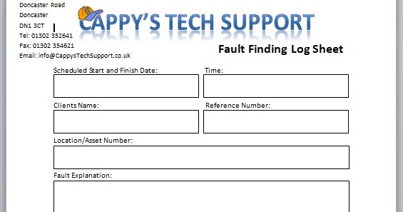 James IT System Support: Fault Finding Log Sheet