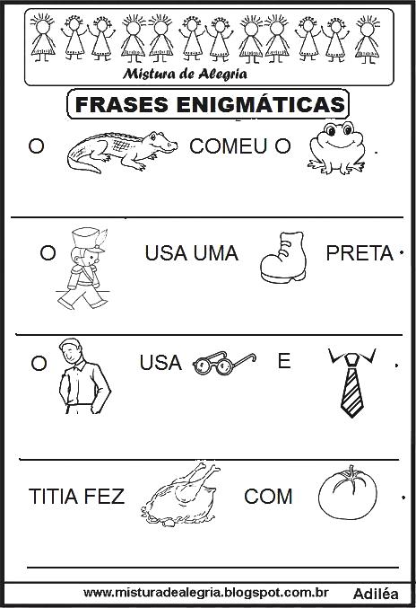 FRASES ENIGMÁTICAS PARA ALFABETIZAÇÃO, IMPRIMIR E COLORIR-Mistura de ...