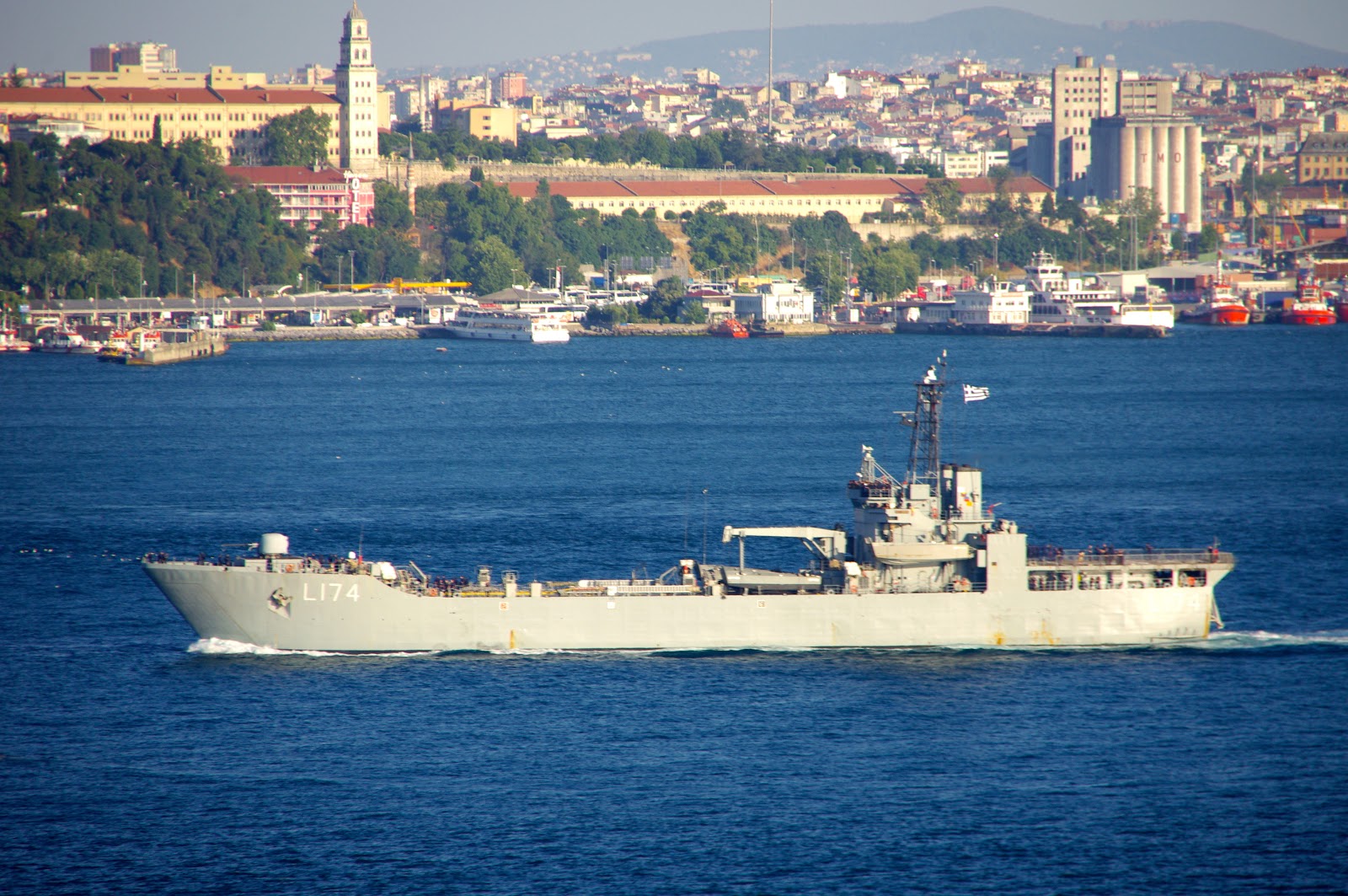 WARSHIPS ON THE BOSPHORUS: L174 SAMOS-JASON CLASS TANK LANDING SHIP- GREECE