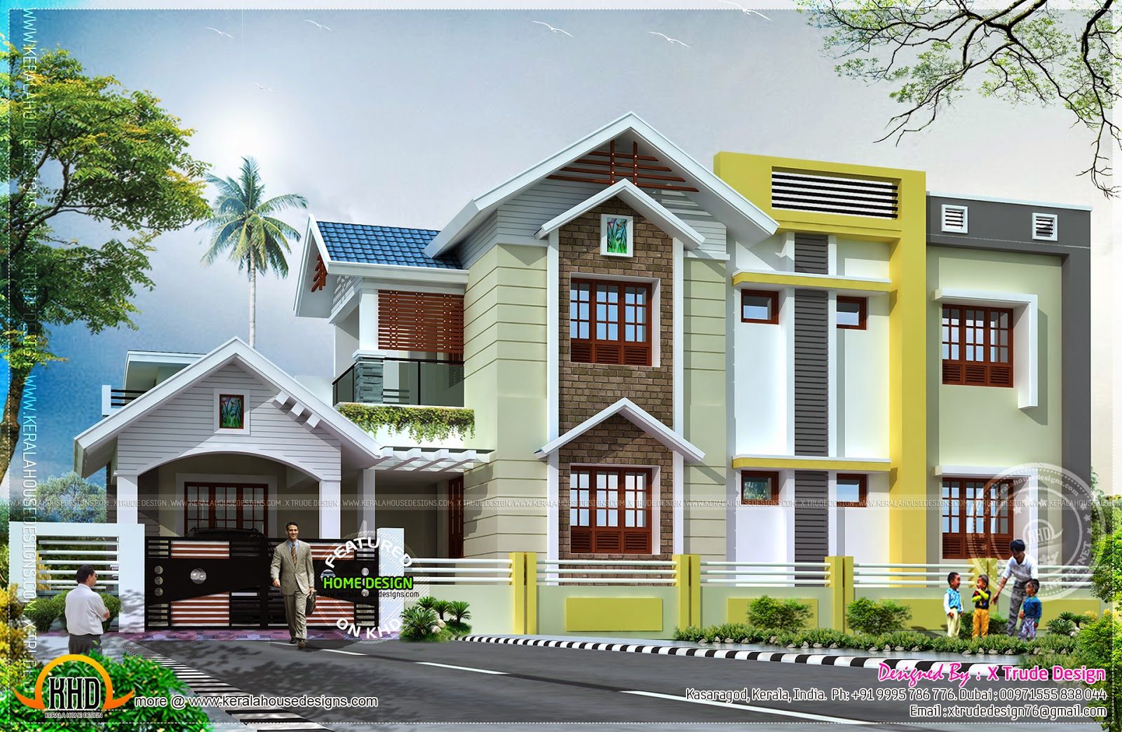 2401 square feet nice house renderings - Kerala Home Design and Floor ...