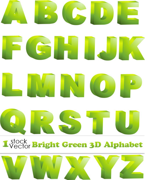 Bright Green 3D Alphabet Vector - Adobe Plus