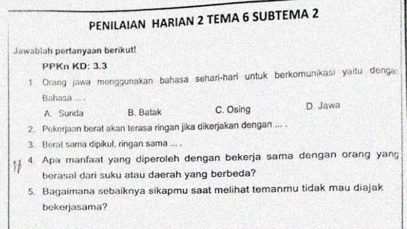 Soal Penilaian Harian Kelas 4 Tema 6 Subtema 2 - SekolahDasar.Net