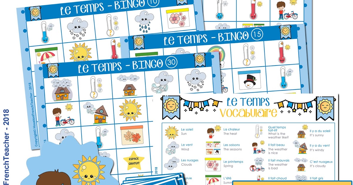 French weather activities - Le Temps - French Bingo (30 Cards & Word ...