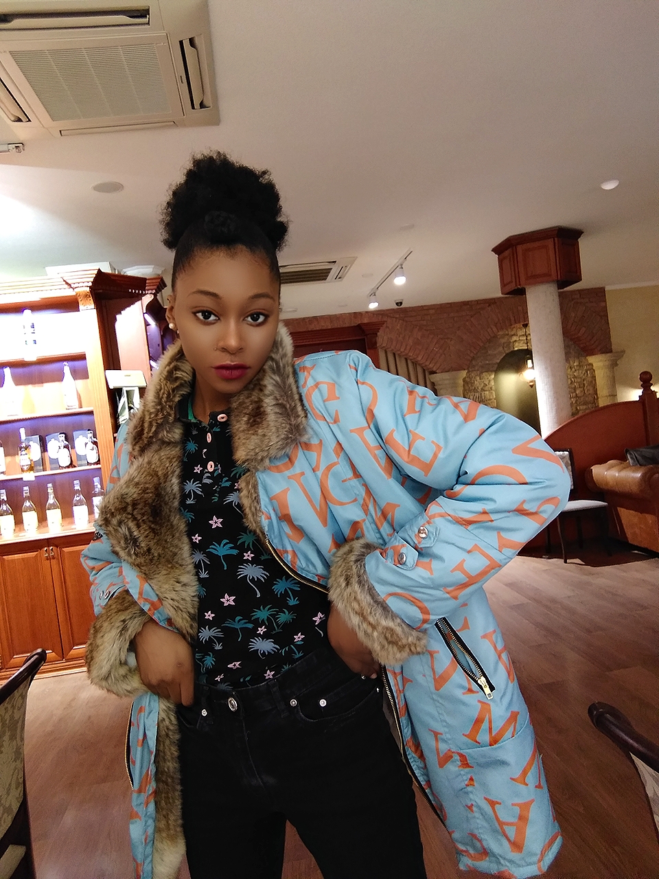 Icy blue oversized fur winter jacket | Melody Jacob