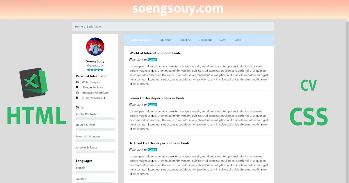 CV Working experience tab using HTNL CSS